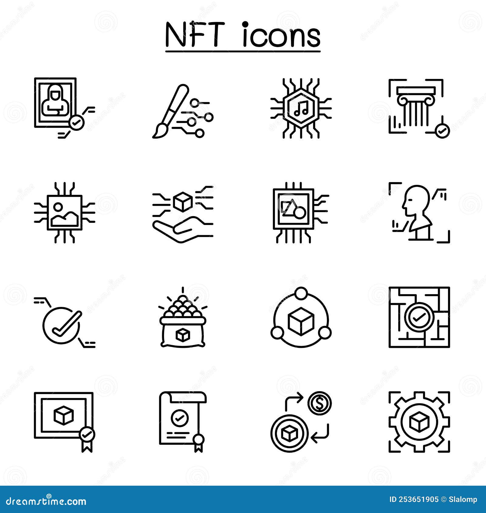 NFT Icon Set in Thin Line Style Stock Vector - Illustration of ...