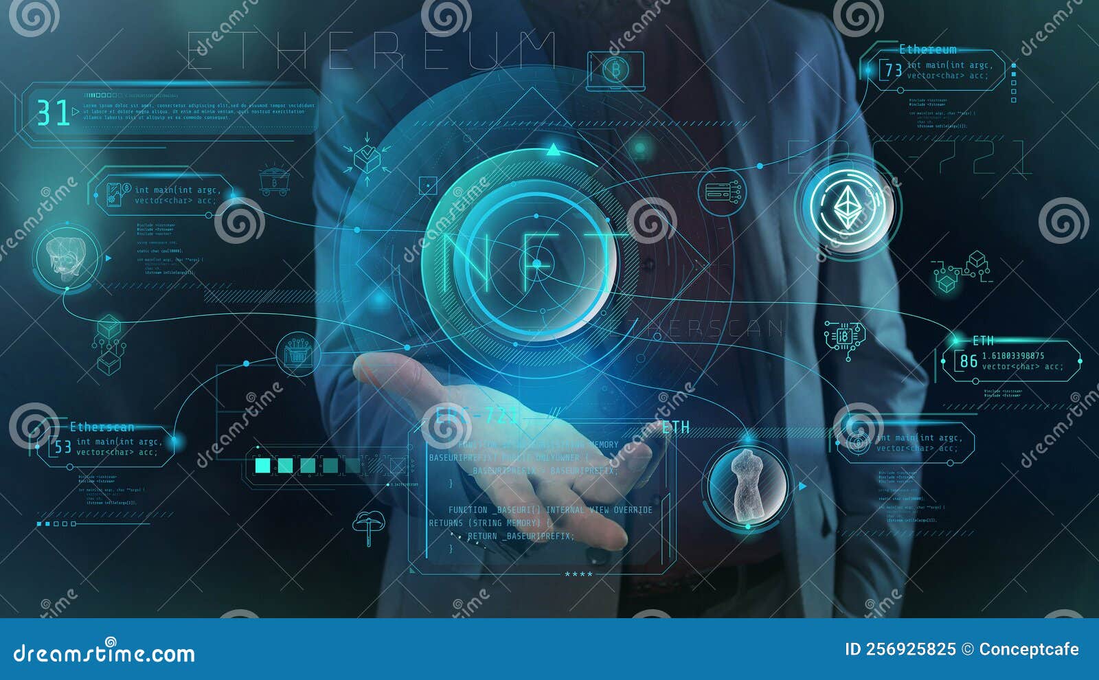 NFT Infographic Data Projection on a Male Palm Stock Image - Image of ...