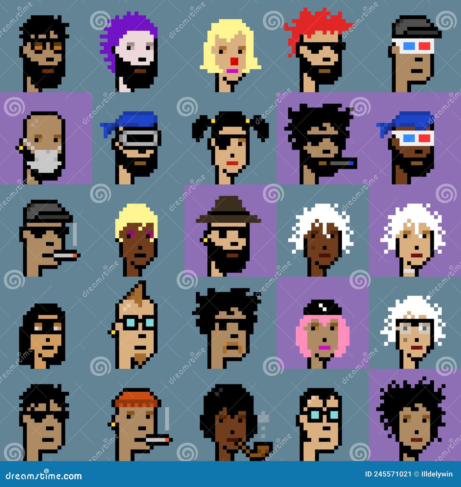 NFT Nonfungible Token. Crypto Art Concept. Pixel Art Cryptopunks Set ...