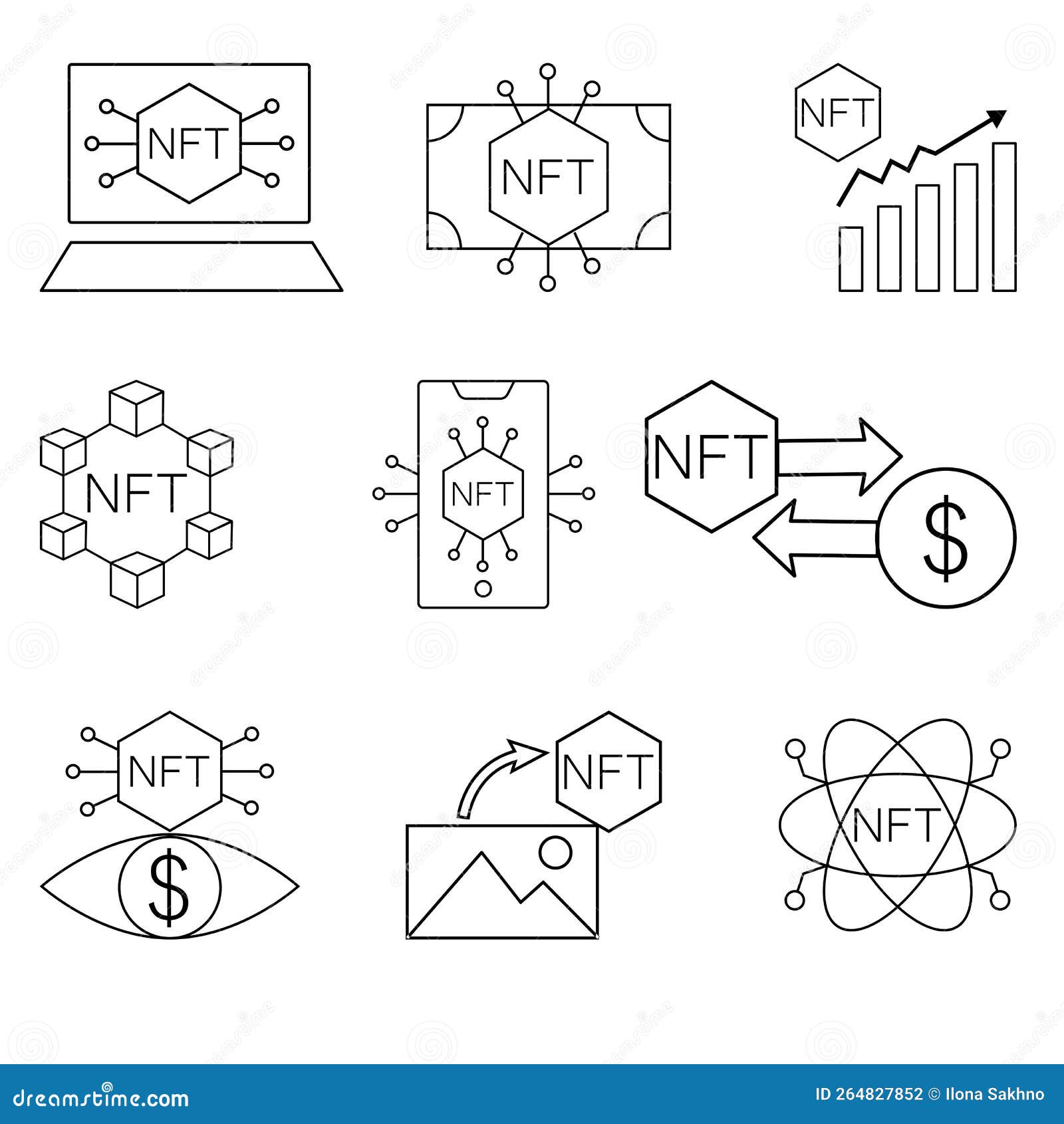 NFT Technology Line Icon Set. Crypto Icon or Logo Symbol Vector ...