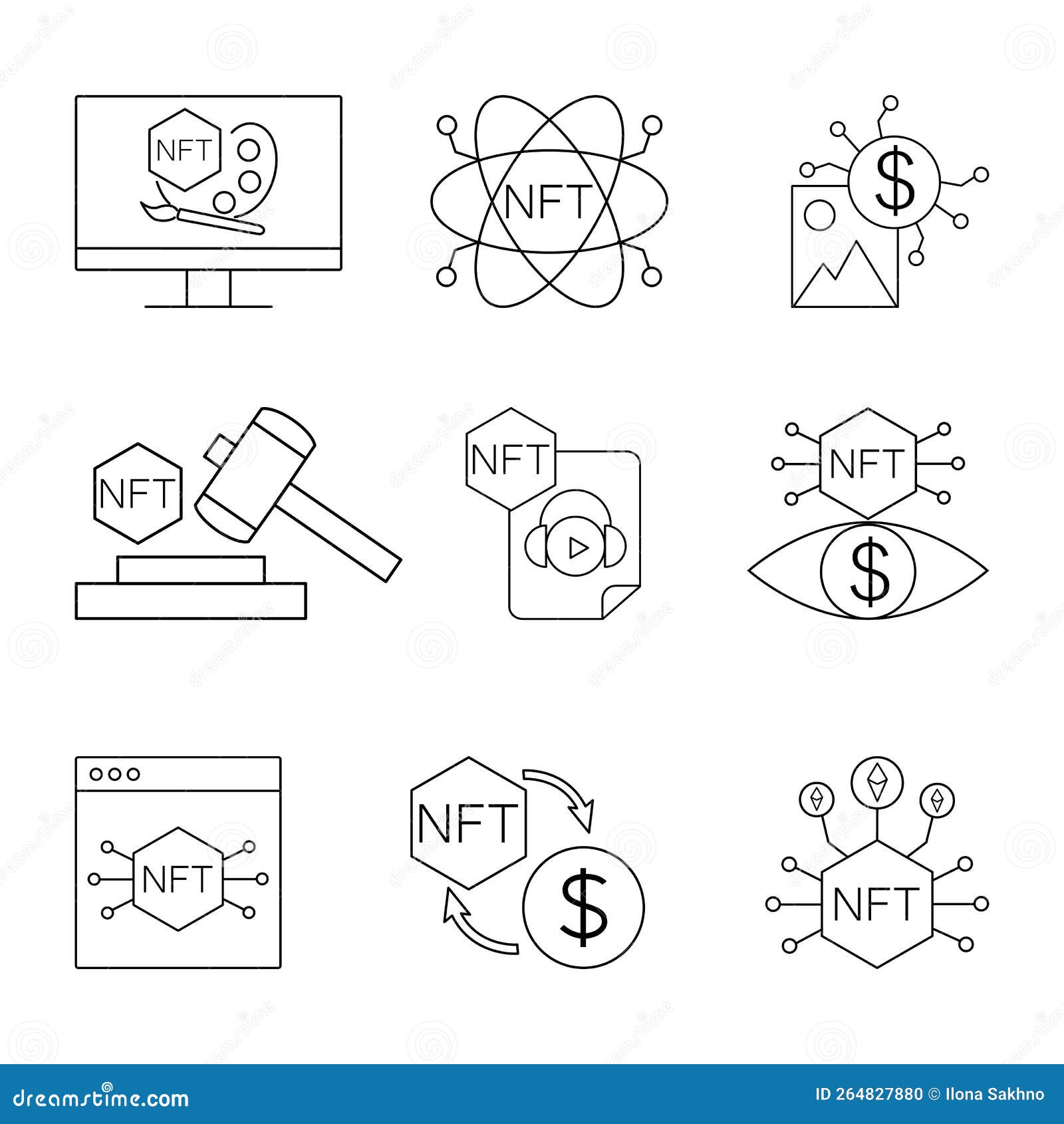 NFT Technology Line Icon Set. Crypto Icon or Logo Symbol Vector ...