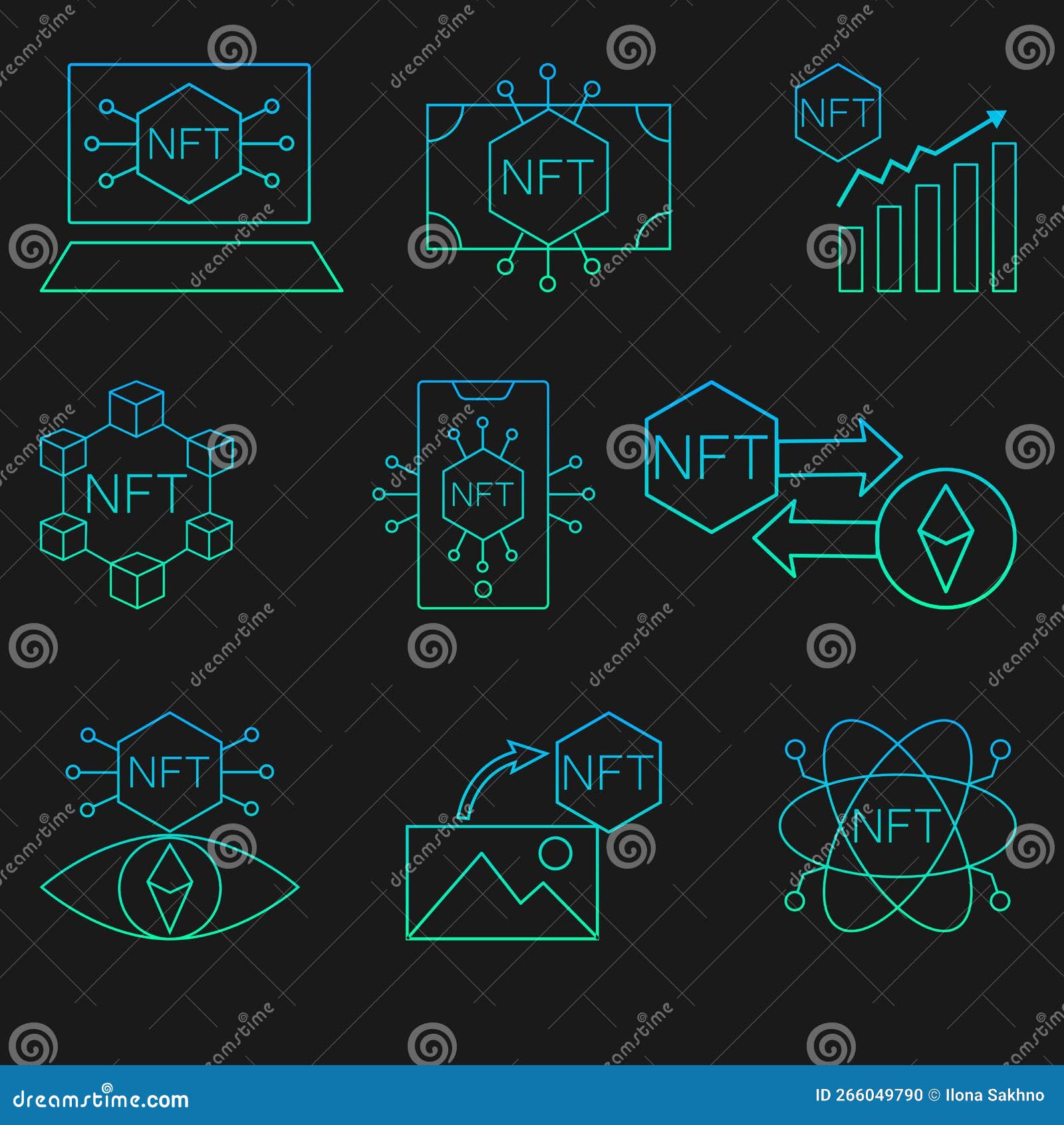 NFT Technology Line Icon Set. Crypto Icon or Logo Symbol Vector ...