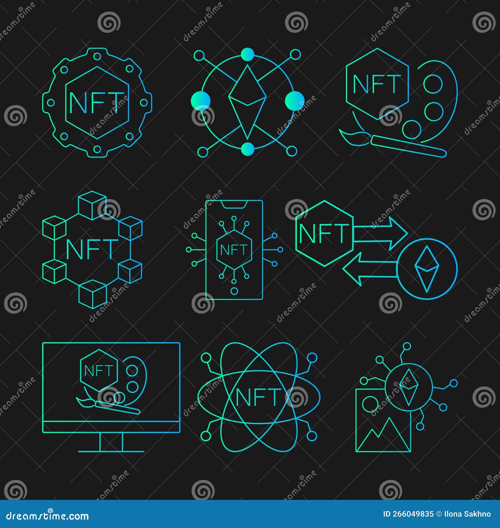 NFT Technology Line Icon Set. Crypto Icon or Logo Symbol Vector ...