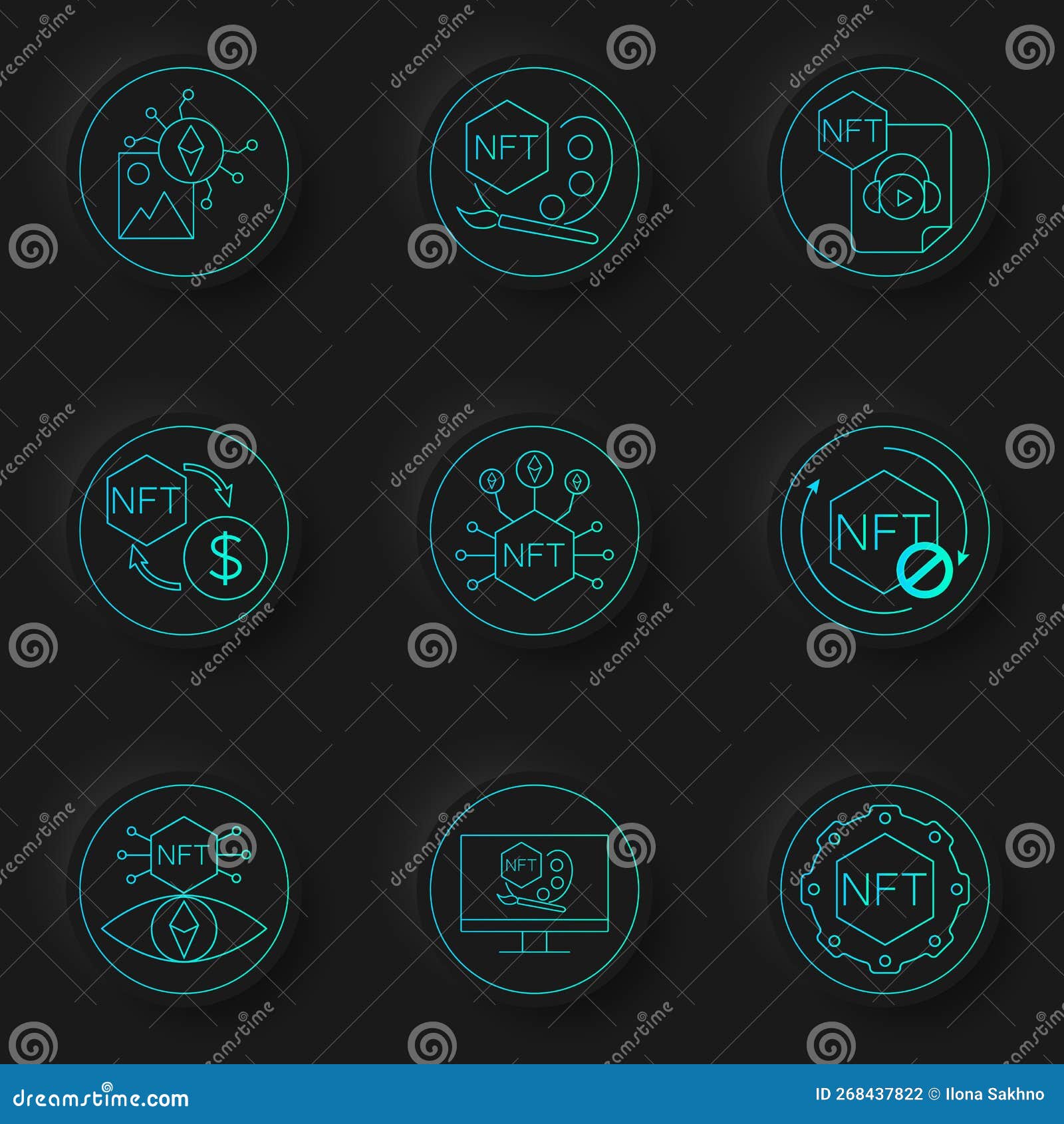 NFT Technology Line Icon Set. Crypto Icon or Logo Symbol Vector ...