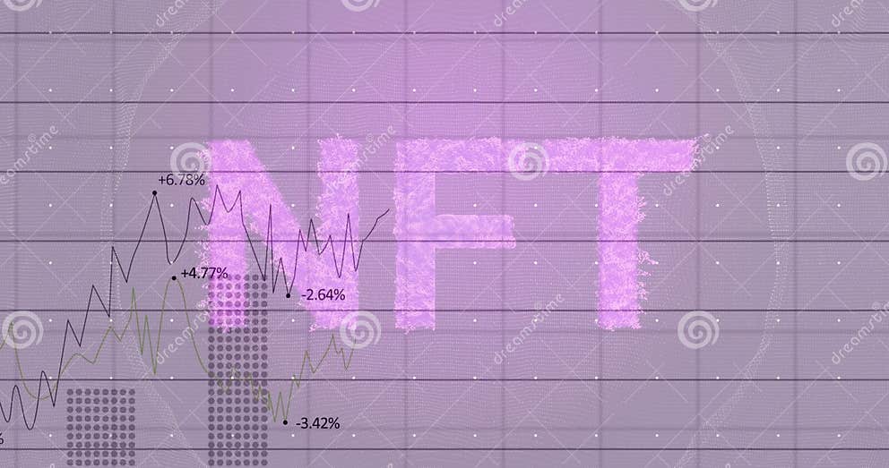 Nft Text Banner Over Grid Network Against Statistical Data Processing Against Purple Background ...