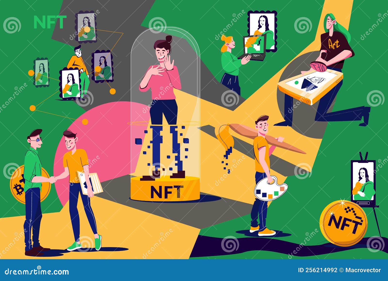 NFT Token Cryptocurrency Flat Collage Composition Stock Illustration ...