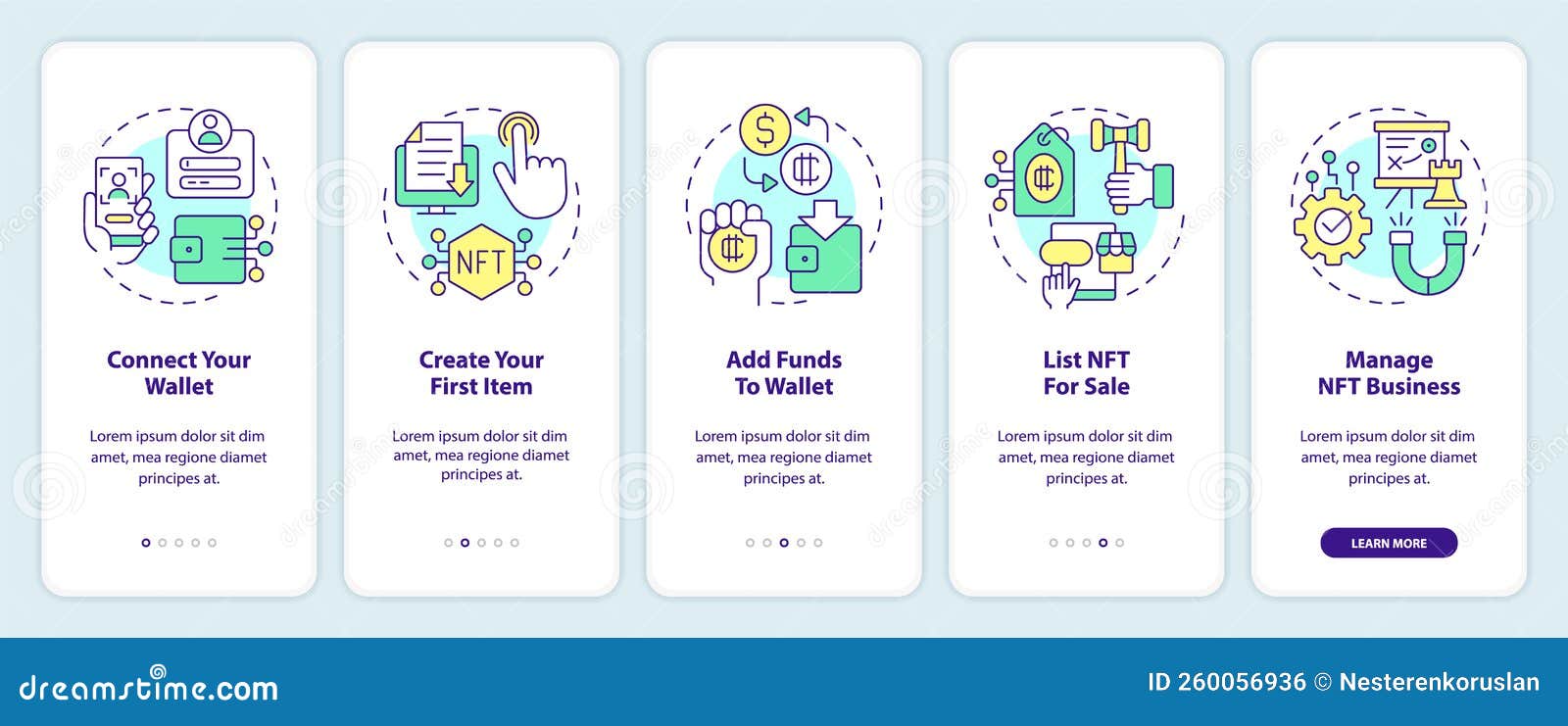 NFTs Minting Process Onboarding Mobile App Screen Stock Vector ...