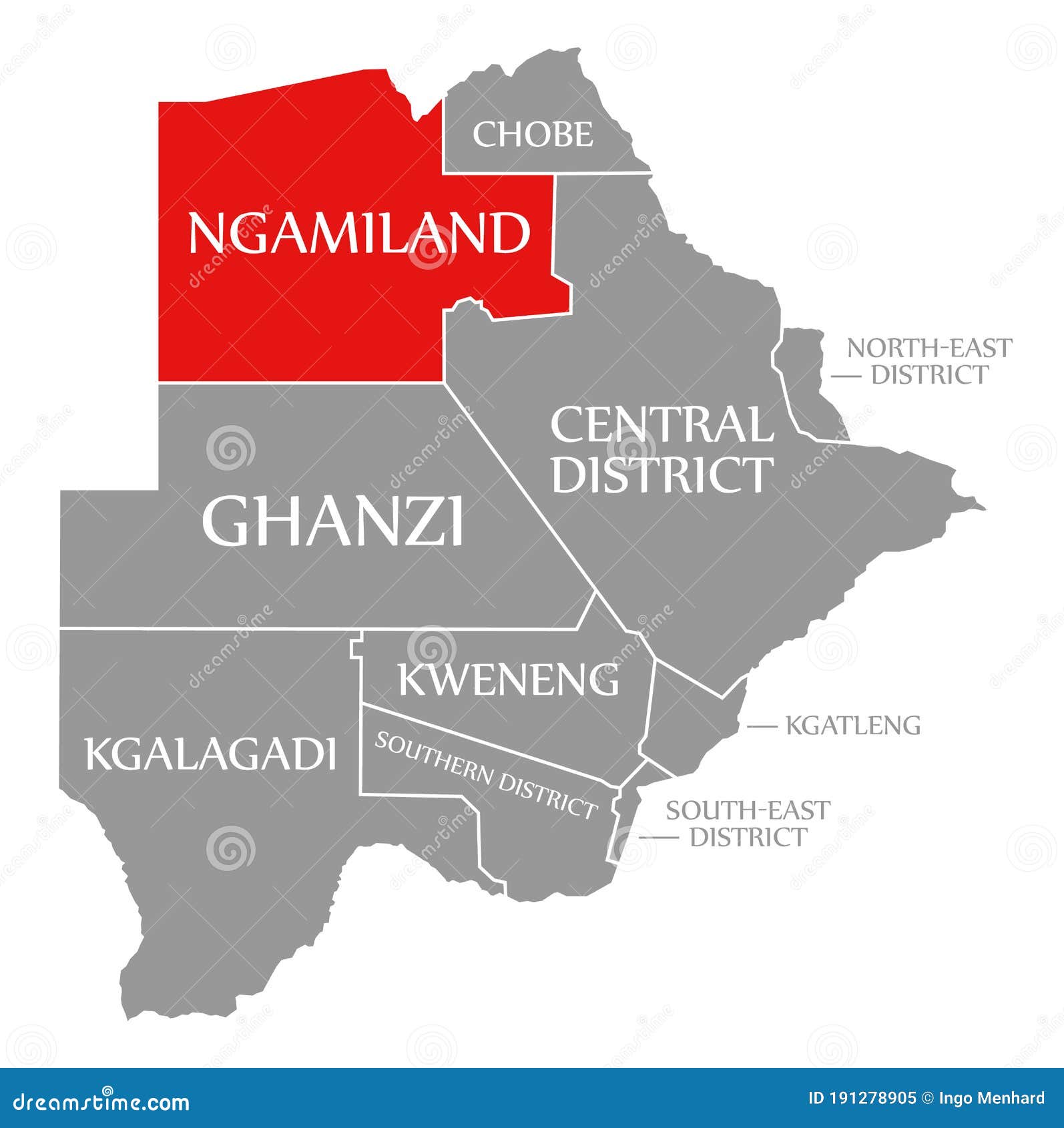 Ngamiland Red Highlighted in Map of Botswana Stock Illustration ...
