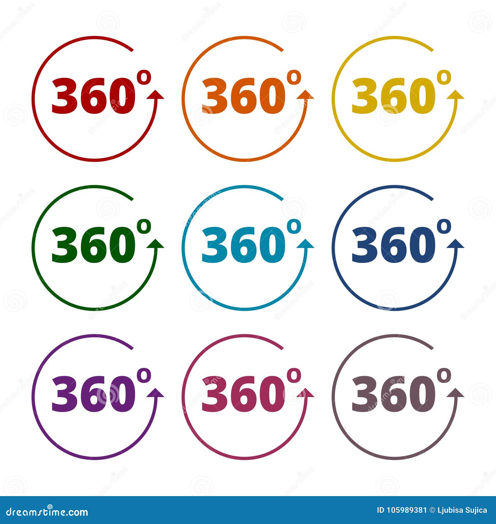 Ângulo ícones Do Sinal De 360 Graus Ajustados Ilustração do Vetor ...
