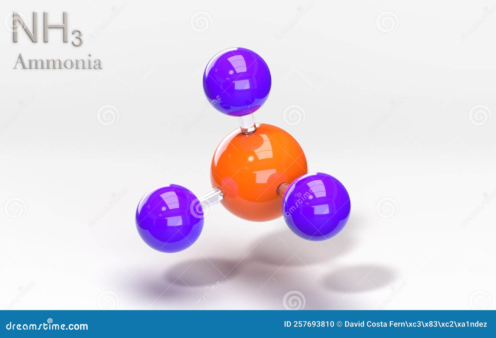 NH3. Ammonia Molecule with Hydrogen and Nitrogen Atoms. 3d Rendering ...