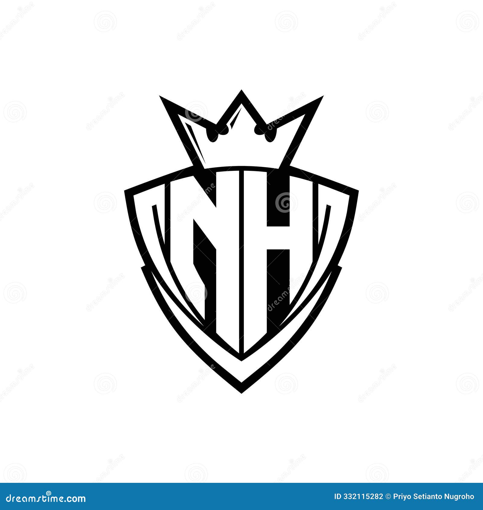 NH Letter Logo With Sharp Triangle Shield Shape With Crown Inside White ...
