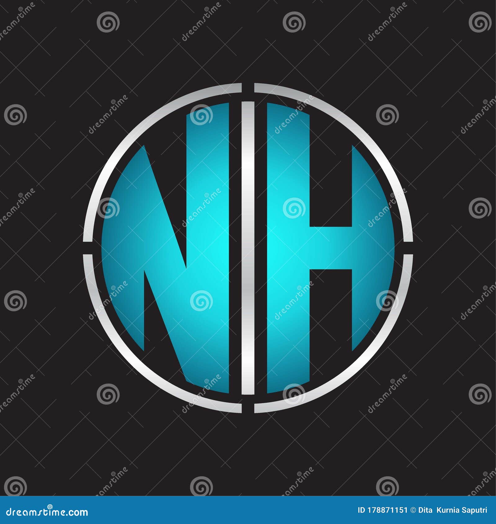 NH Logo Initial with Circle Line Cut Design Template on Blue Colors ...