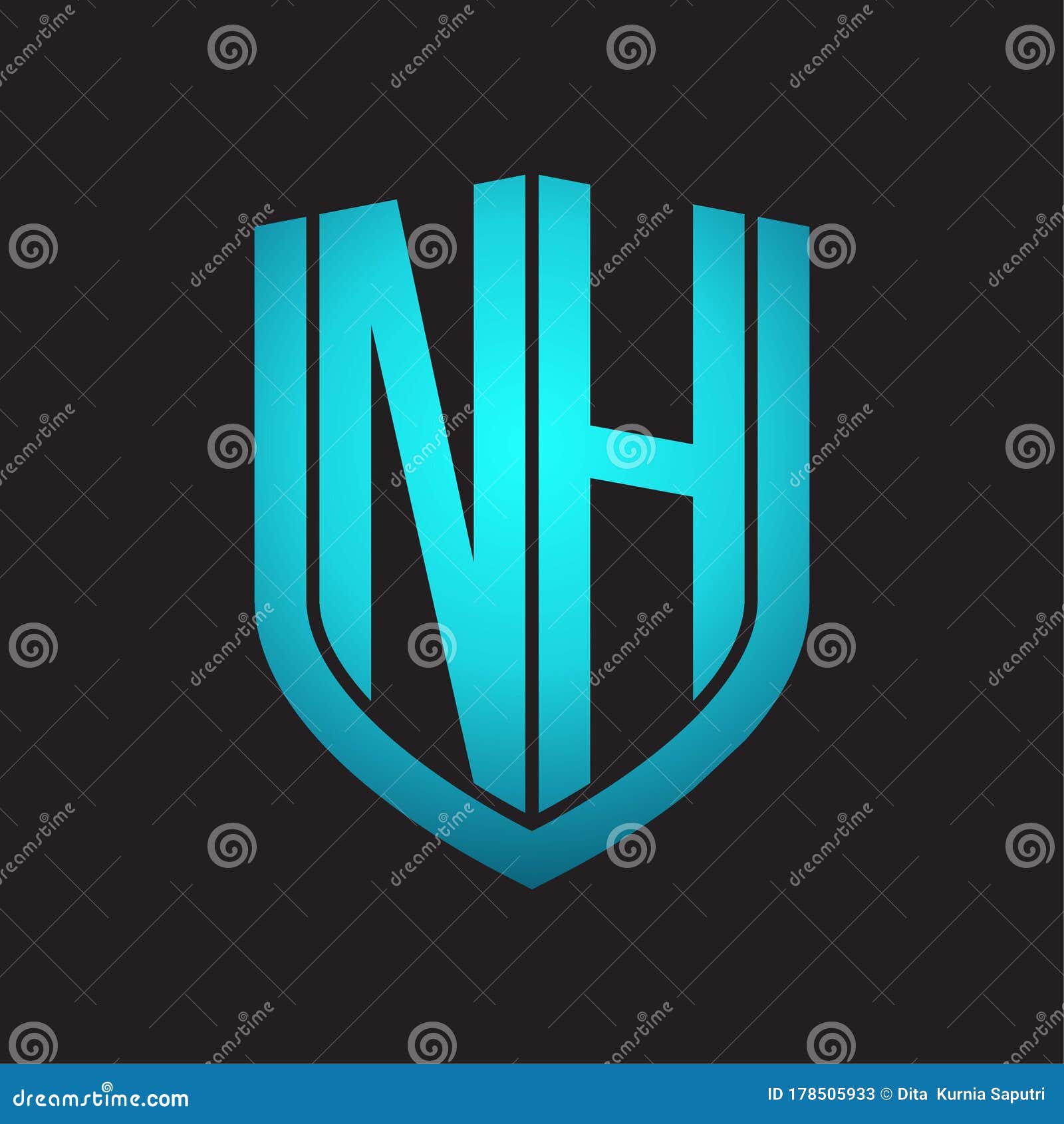 NH Logo Monogram with Emblem Shield Design Isolated with Blue Colors on ...
