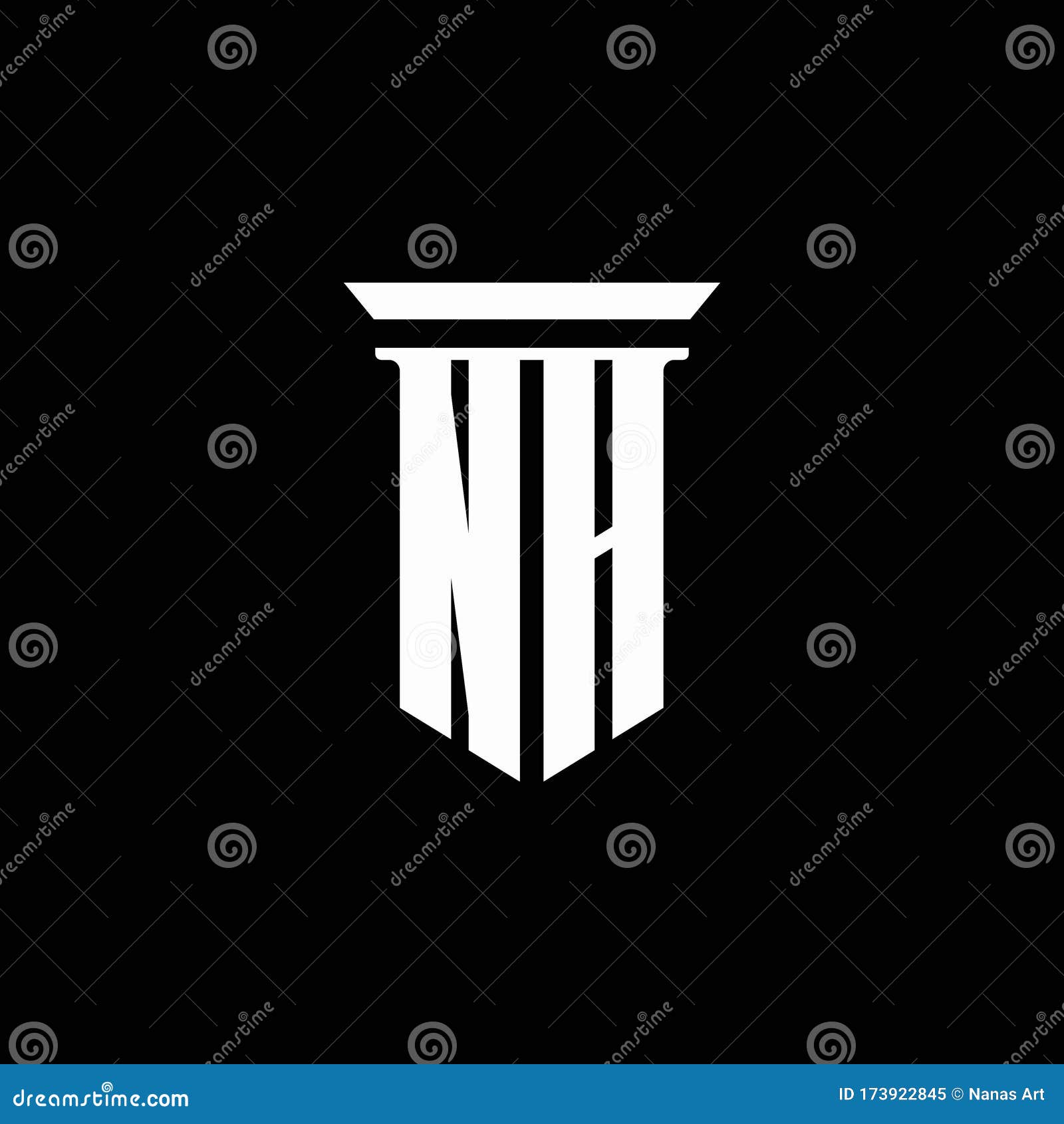NH Monogram Logo with Emblem Style Isolated on Black Background Stock ...