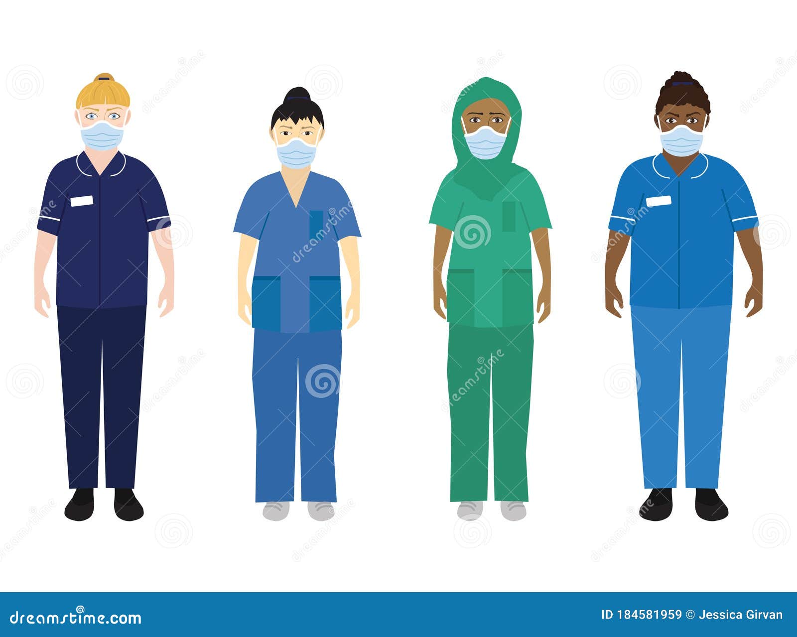 NHS Hospital Staff Wearing Face Masks Stock Vector - Illustration of ...