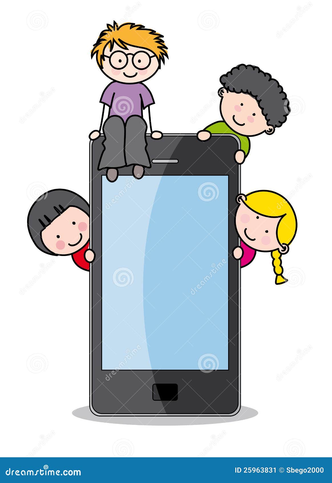 Niños Con Un Teléfono Celular Ilustración del Vector - Ilustración de ...