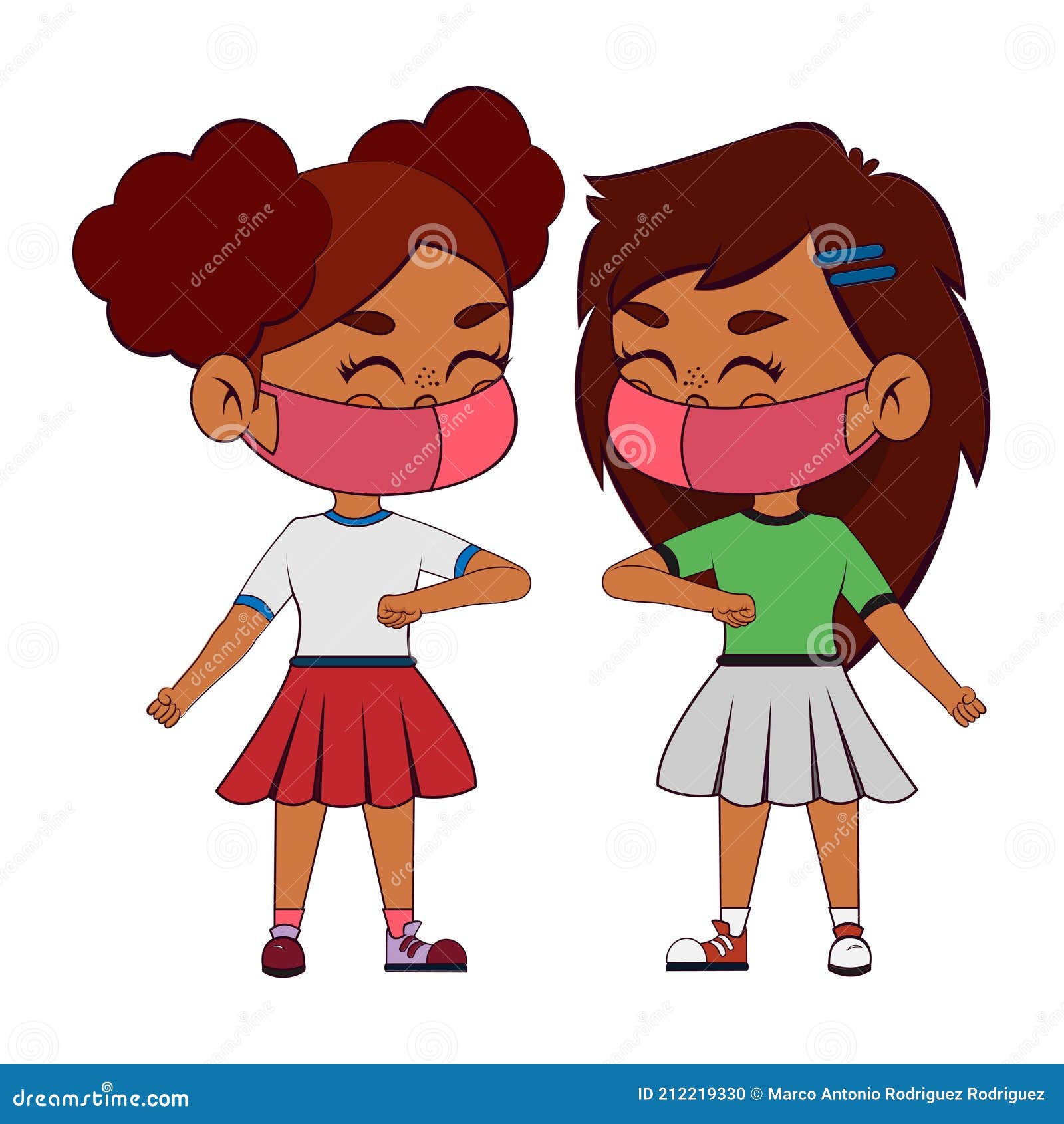 Niños Ondeando Codo Y Usando Máscaras Ilustración del Vector ...