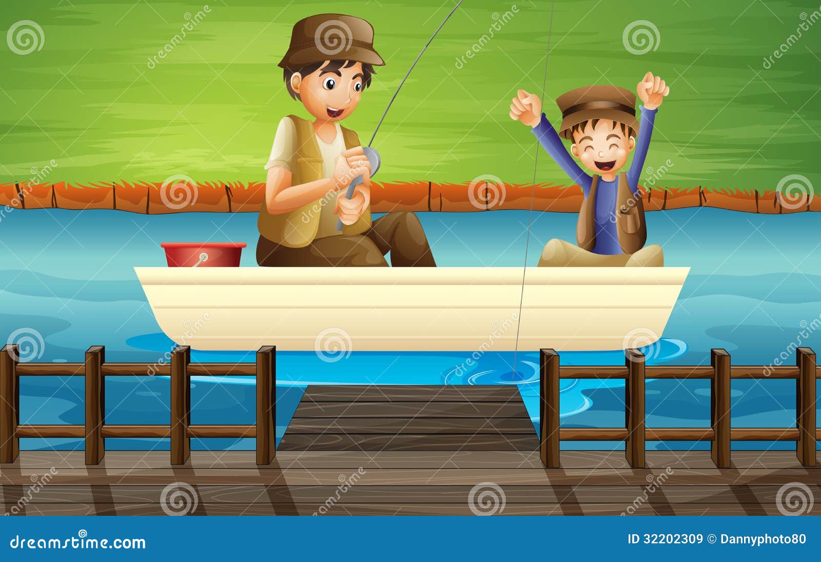 Niños que cogen pescados ilustración del vector. Ilustración de hierba ...