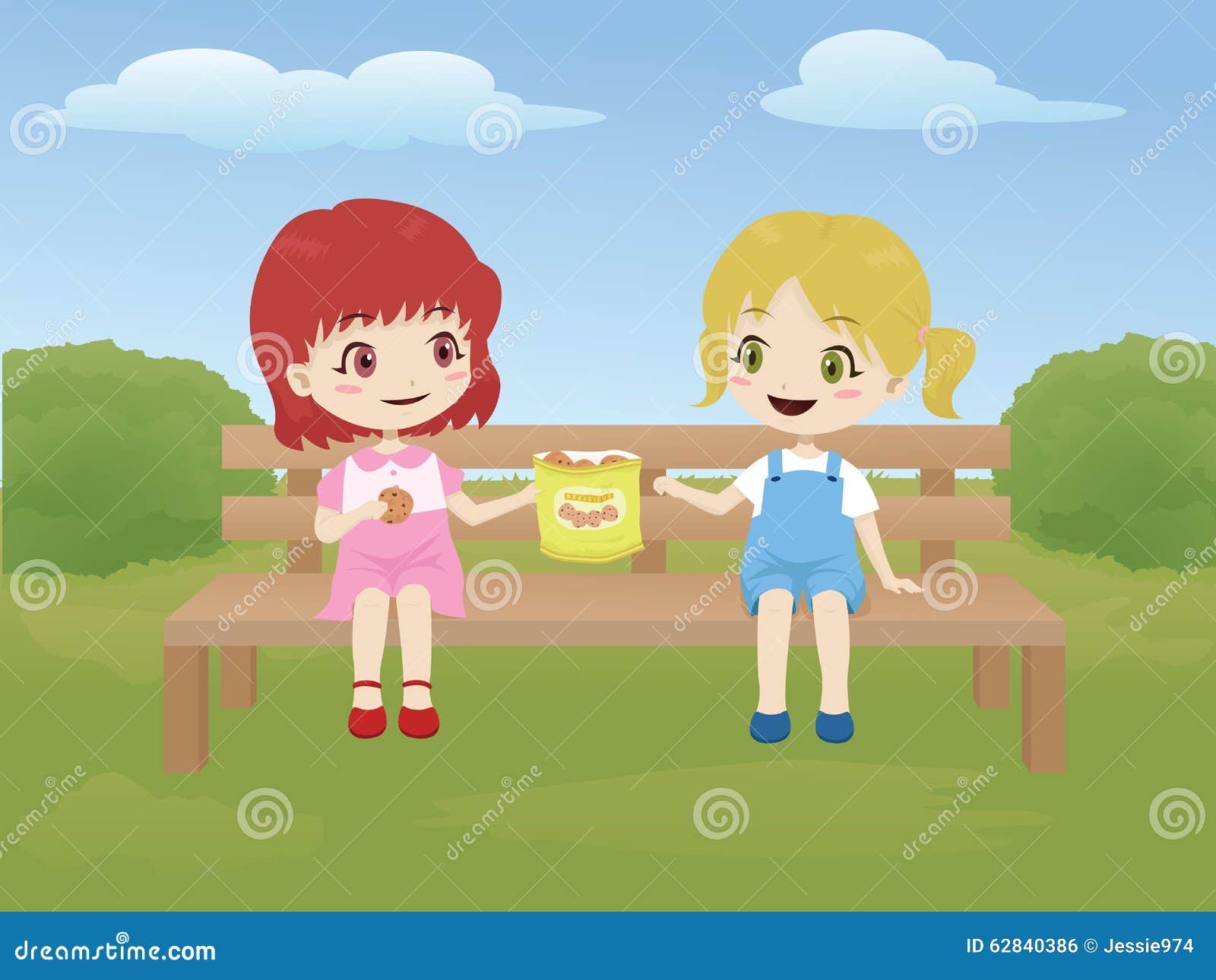 Niños Que Comparten La Comida En El Parque Ilustración del Vector ...