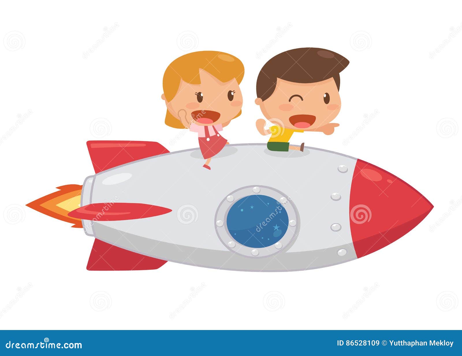 Niños Que Montan En Un Cohete Stock de ilustración - Ilustración de ...