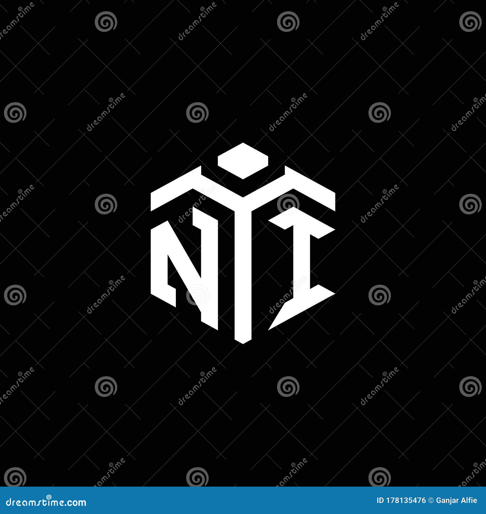 NI Monogram Logo with Abstract Hexagon Style Design Template Stock ...