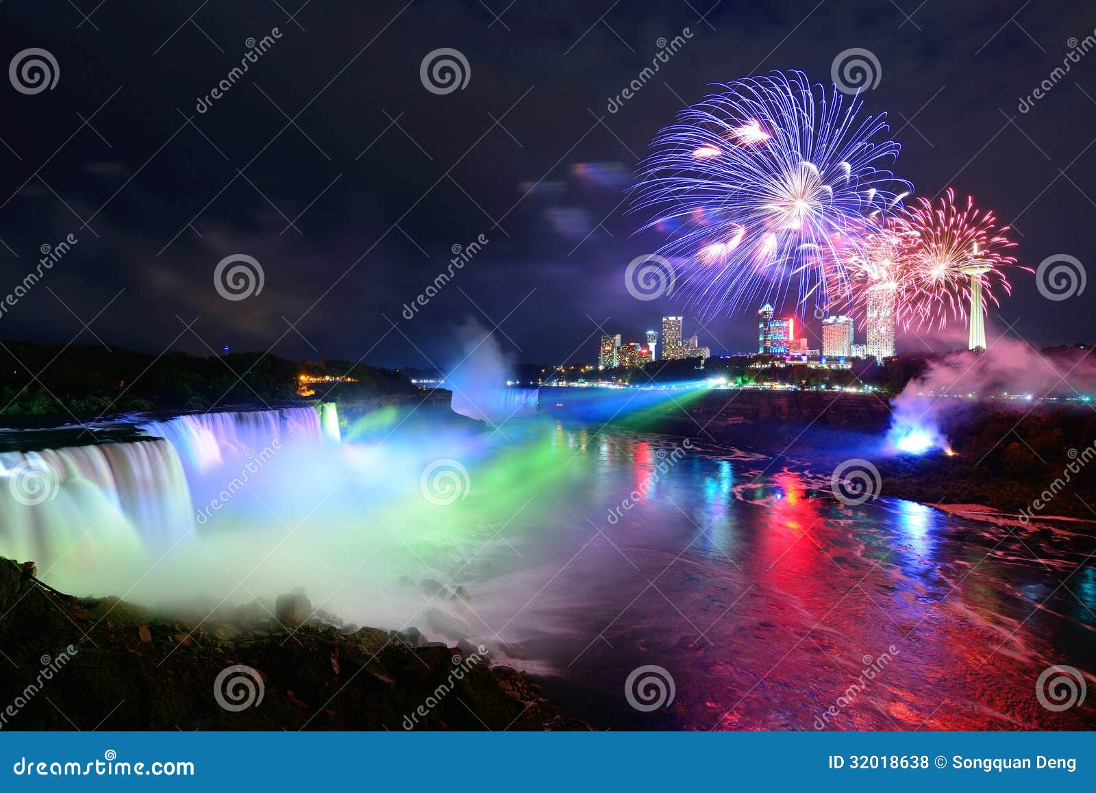 Niagara Falls and Fireworks Stock Photo - Image of nature, illumination ...