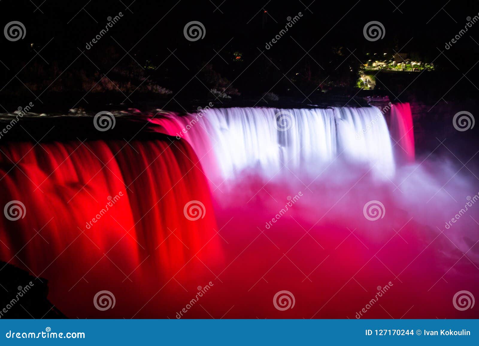 NIagara Falls Illuminated with Color Lights at Night Stock Photo ...