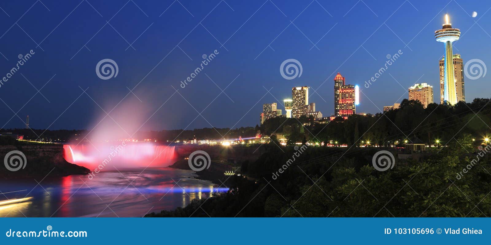 Niagara Falls Skyline Illuminated at Night Stock Photo - Image of river ...