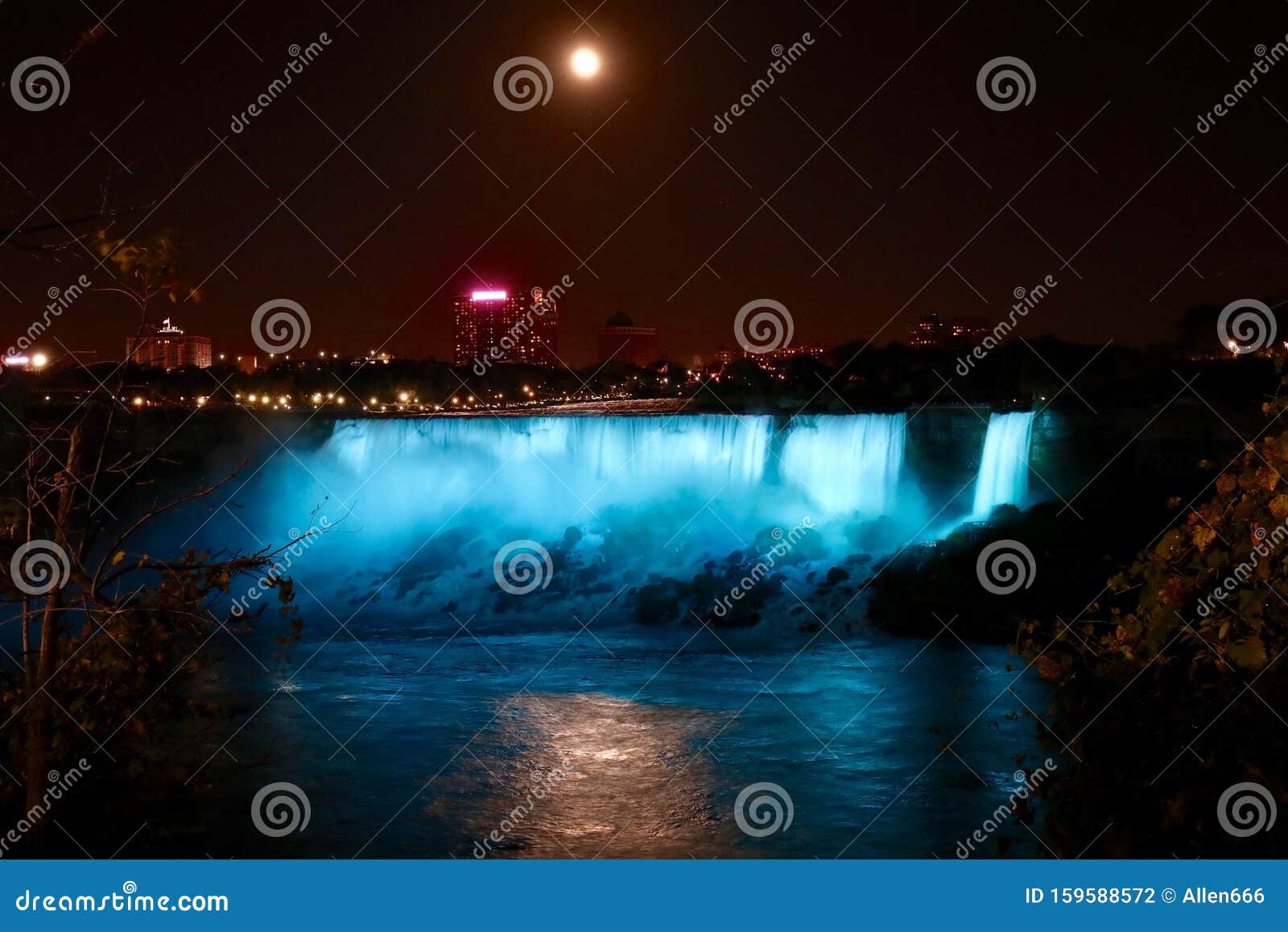 Niagara Falls Under the Moon Stock Photo - Image of blue, light: 159588572