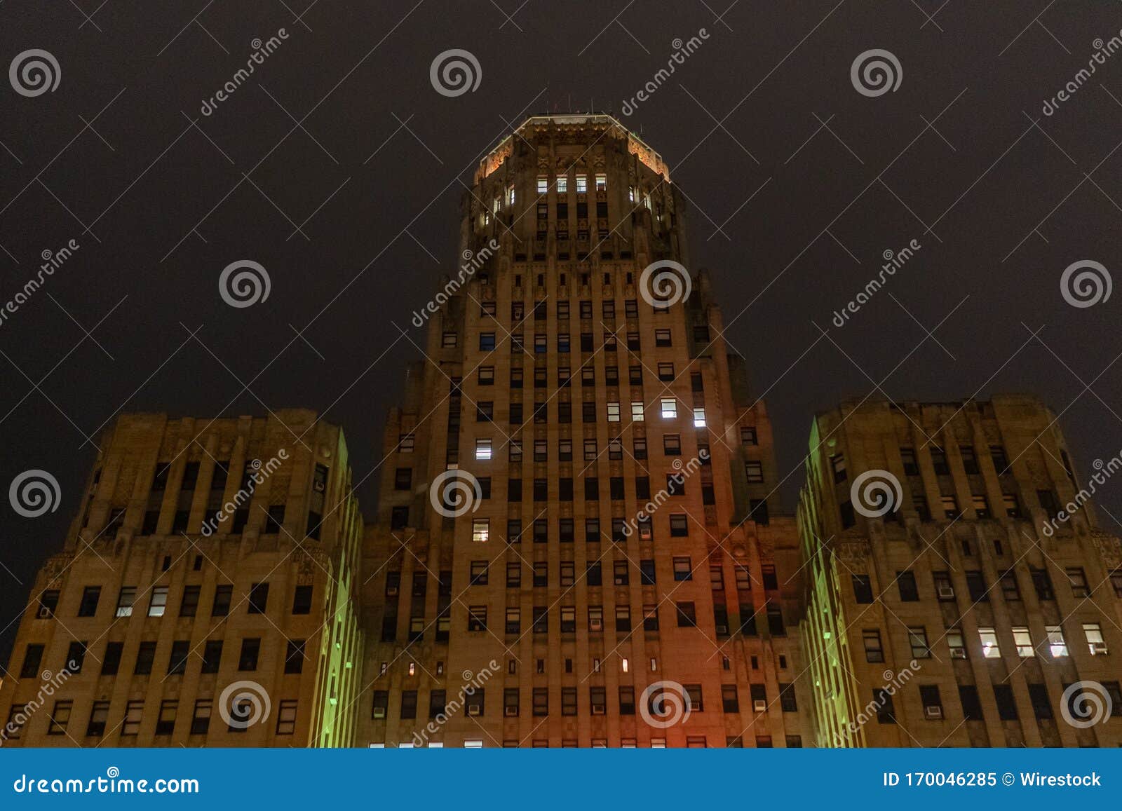 Niagara Square with the Lights during the Night in Buffalo in the US ...
