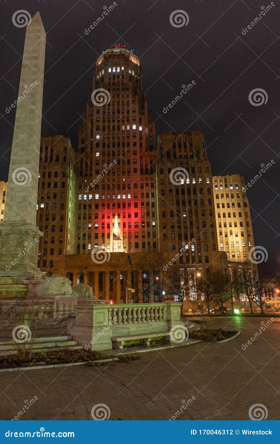 Niagara Square with the Lights during the Night in Buffalo in the US ...