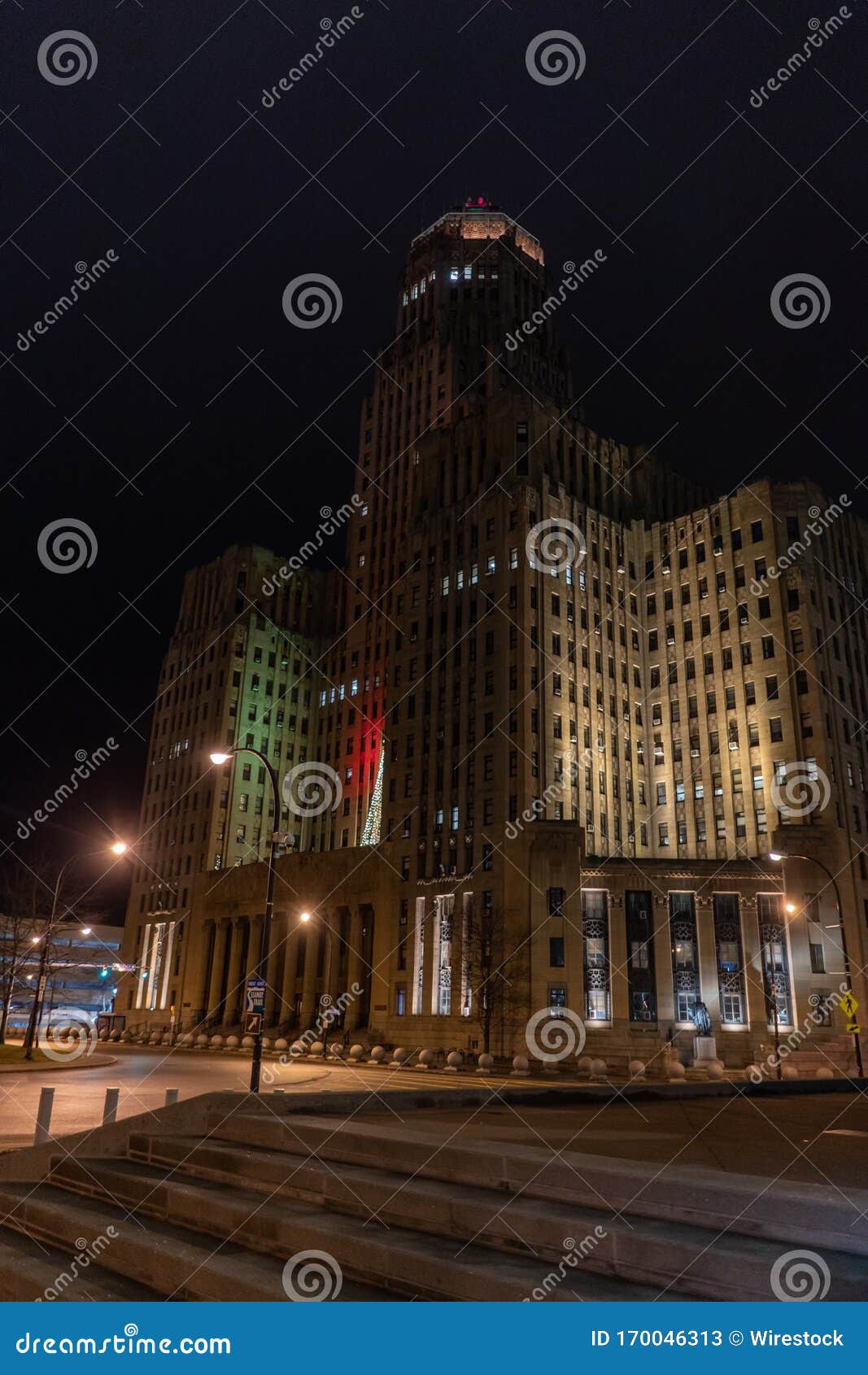Niagara Square with the Lights during the Night in Buffalo in the US ...