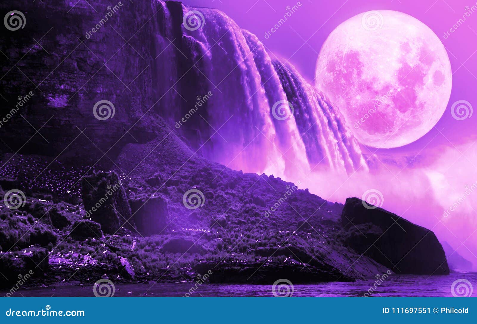 Niagaradalingen Onder Violet Moon Stock Illustratie - Illustration of ...