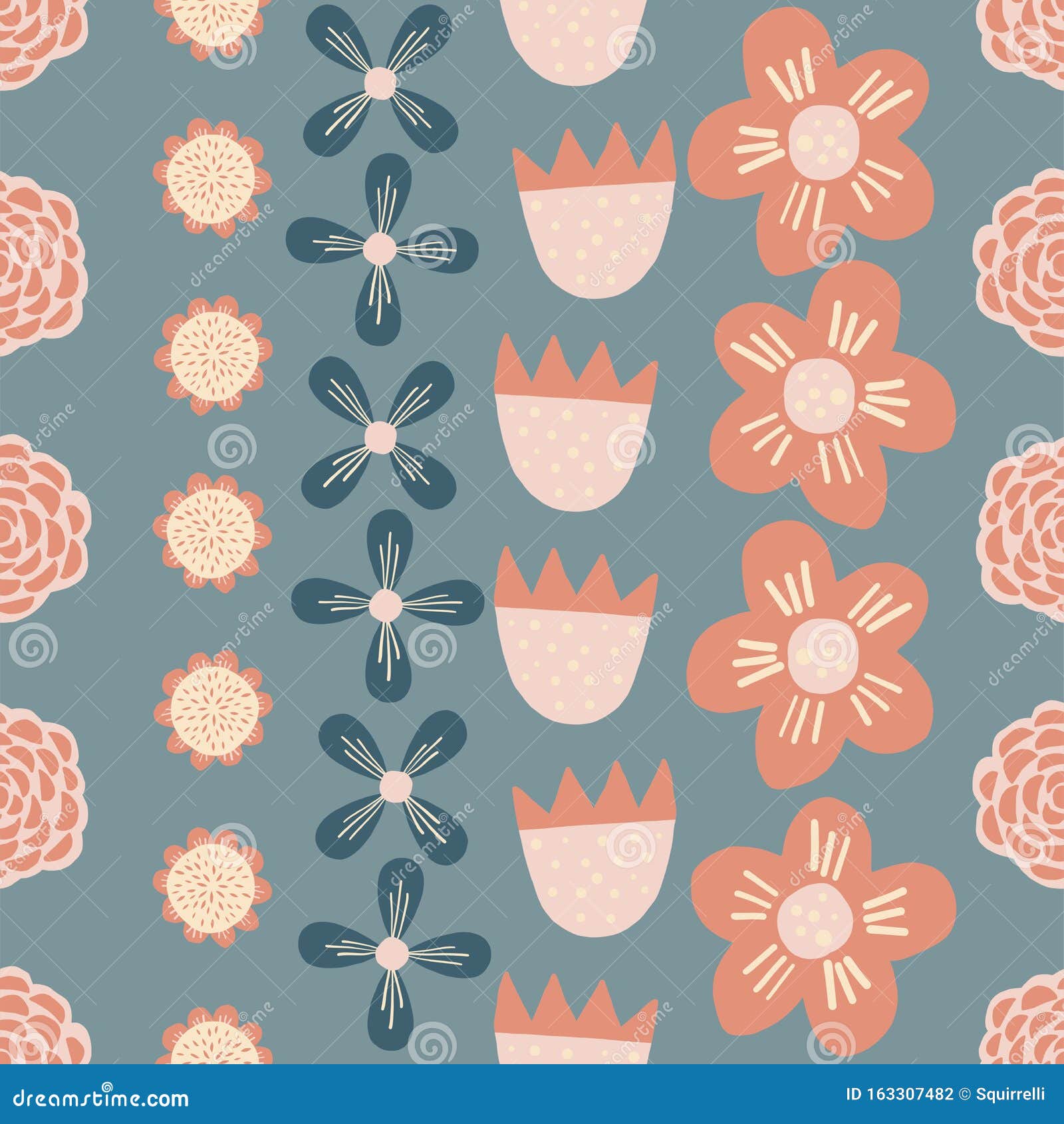 Pastel Retro Simple Flower Pattern Vector Illustration | CartoonDealer ...