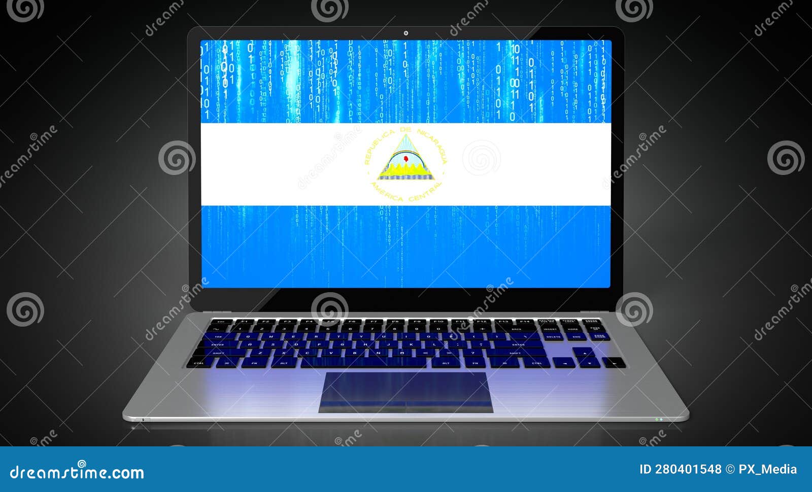 Nicaragua - Country Flag and Binary Code on Laptop Screen Stock ...