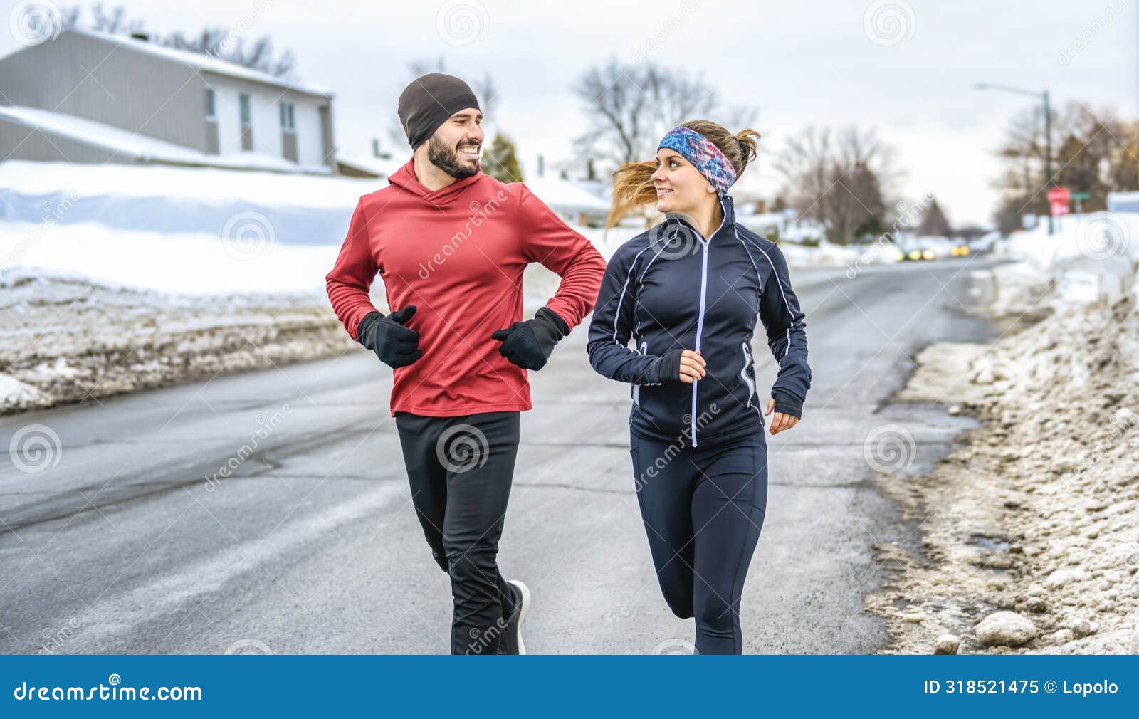 Nice Active Runner Couple Jogging Together Neighborhood Stock Image ...