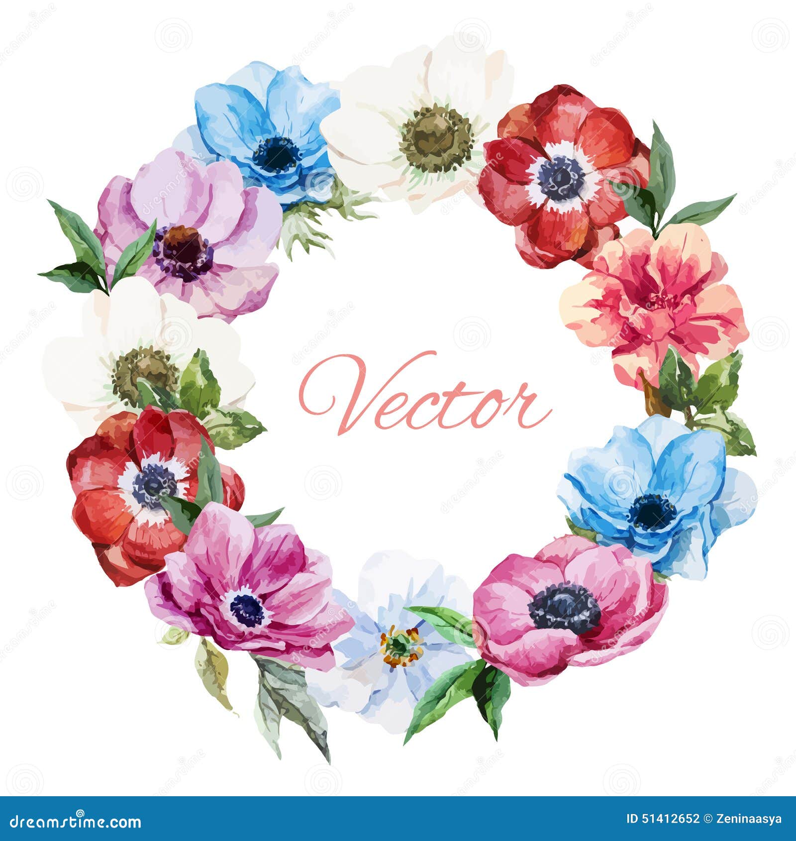 Nice Anemones wearth stock vector. Illustration of postcard - 51412652