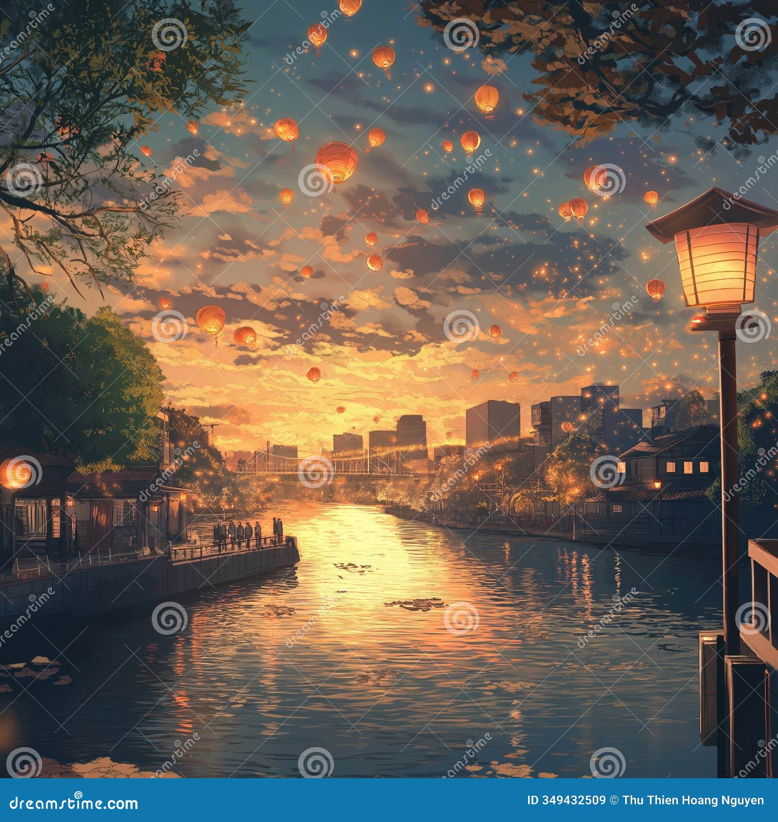 Nice Anime Background for Wallpaper Stock Image - Image of water, tree ...