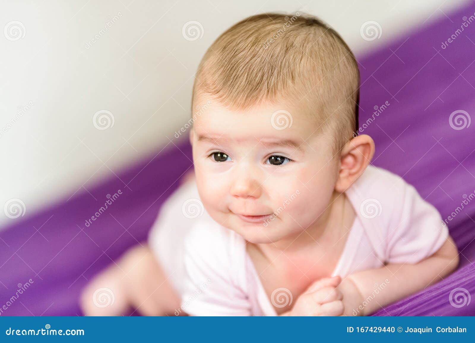 Nice Baby Girl Smiling in Her Bed Stock Photo - Image of happiness ...