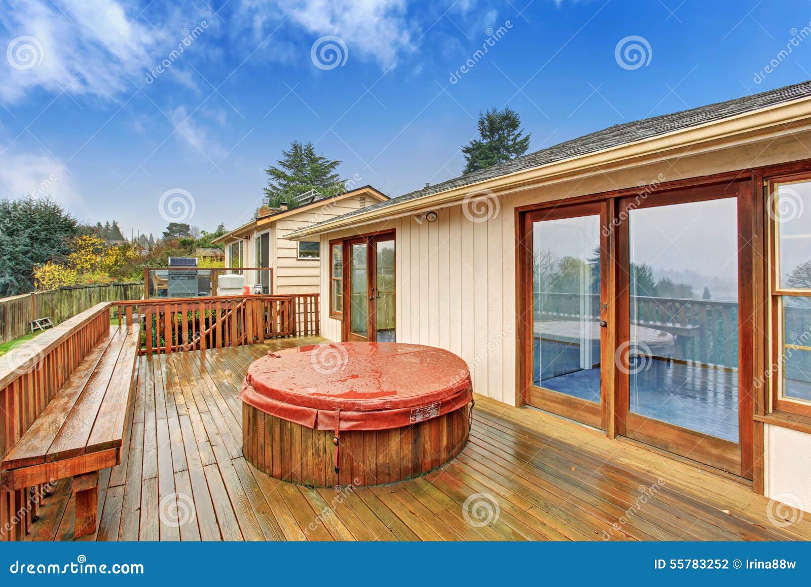 Nice Back Deck with a View. Stock Photo - Image of wooden, outside ...