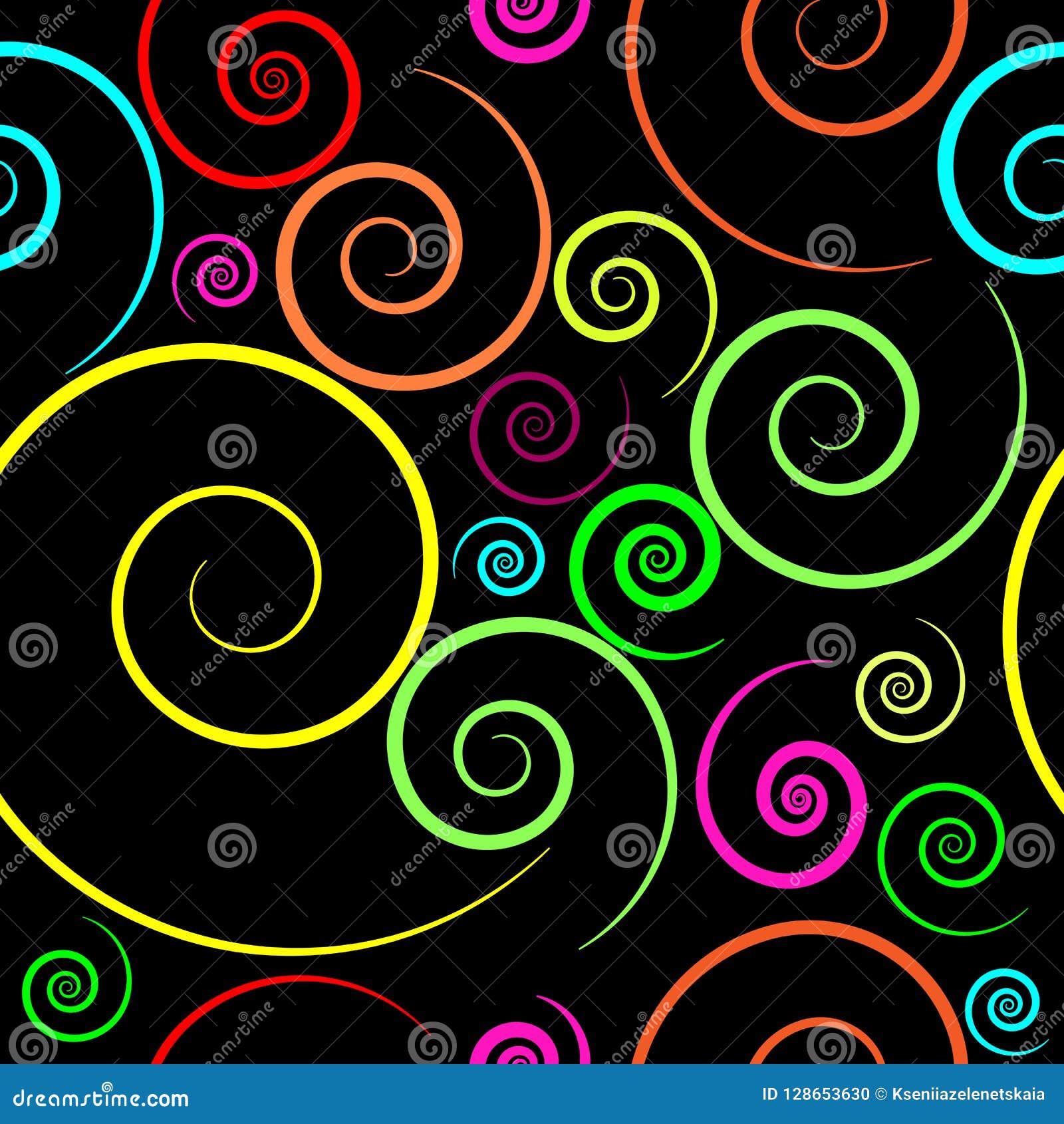 Pattern with Multi-colored Spirals of Different Sizes. Stock Vector ...