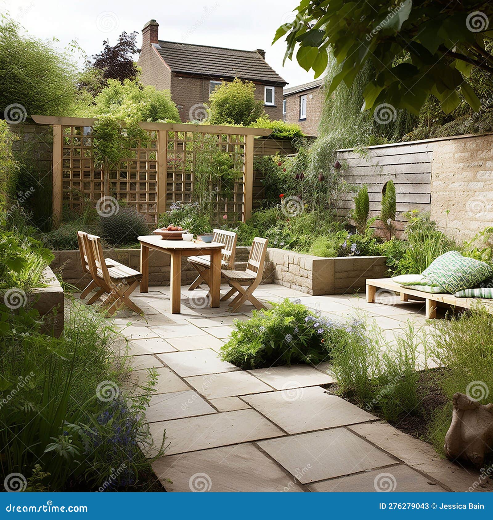 Nice Backyard with a Garden. AI Generated Stock Illustration ...