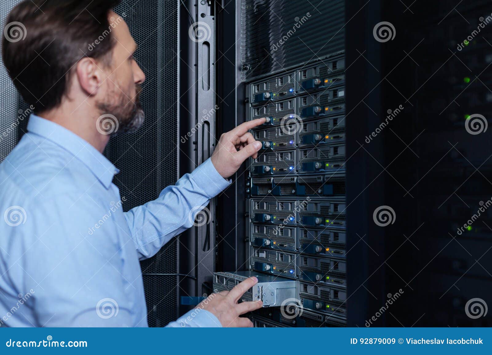 Nice Bearded Man Setting Up the Network Server Stock Image - Image of ...
