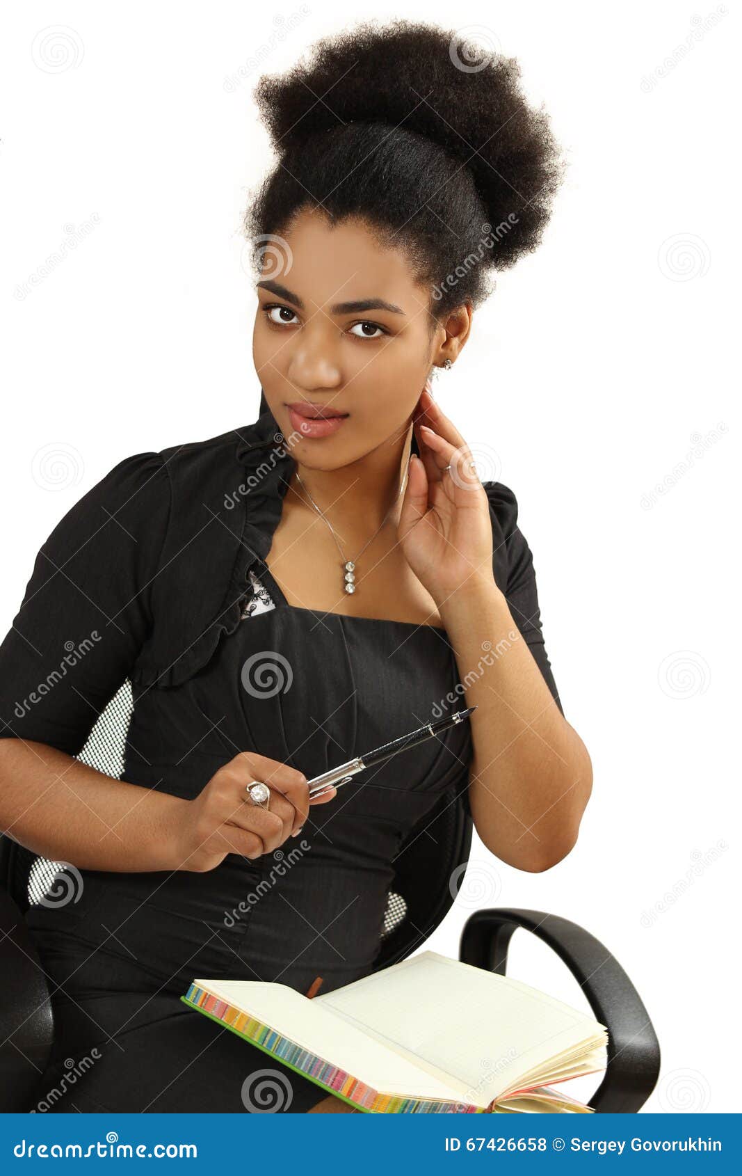 The Nice Black Girl with a Notebook and the Pen Stock Photo - Image of ...