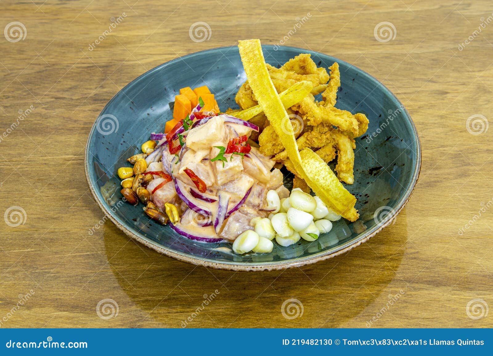 Nice Blue Bowl with Peruvian-style Corvina Ceviche with Battered Squid ...