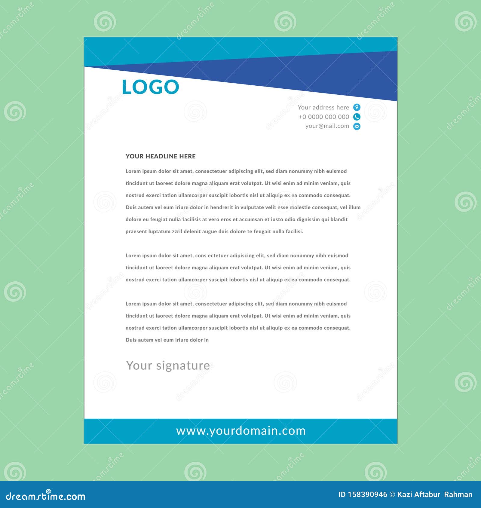 Nice Blue Letterhead Design Template Stock Illustration - Illustration ...