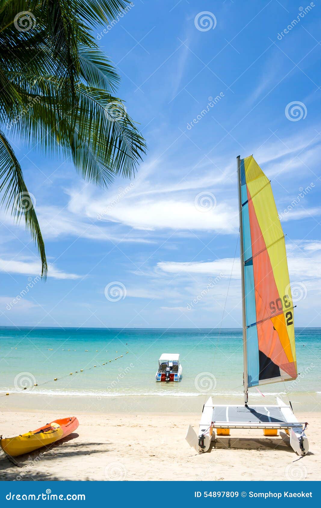 Nice Boats on Beach with Nice Sand and Clear Blue Sky with White Clouds ...