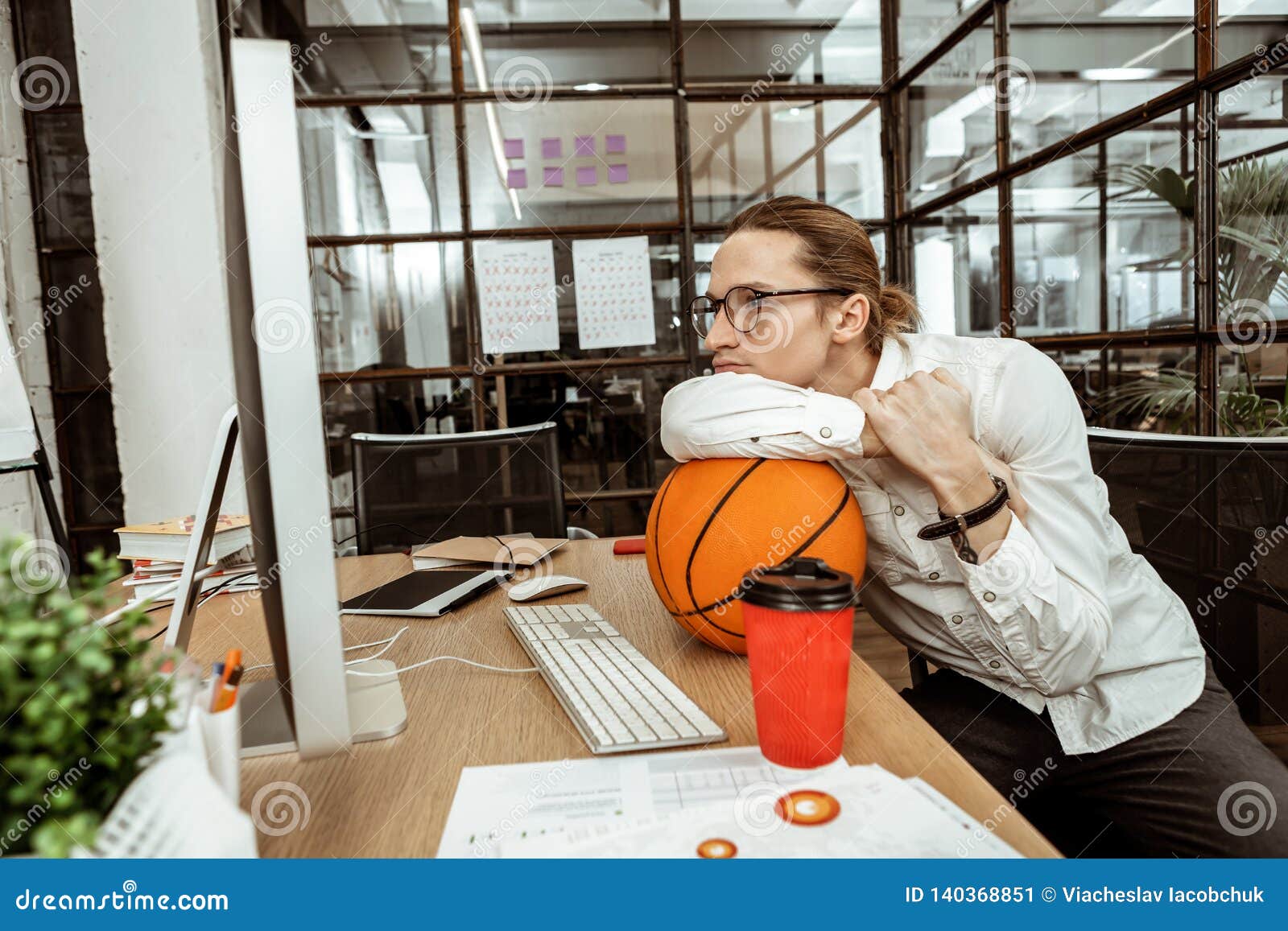 Nice Bored Man Wanting To Rest from Work Stock Image - Image of ...