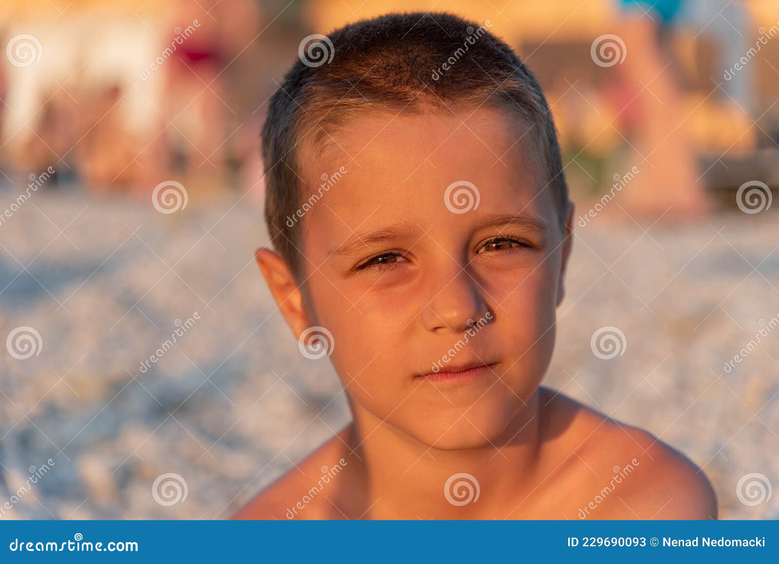 A Nice Boy on the Beach at Sunset Stock Image - Image of dusk, back ...