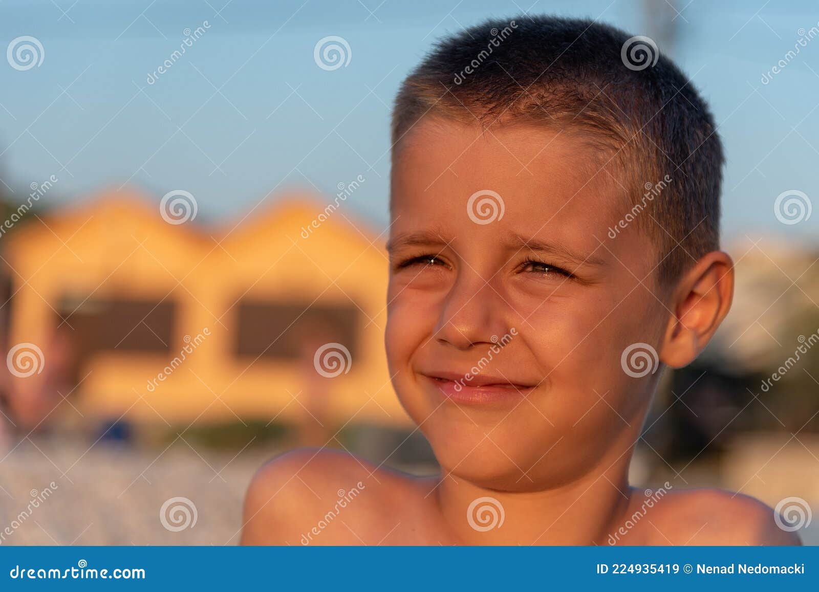 A Nice Boy on the Beach at Sunset Stock Image - Image of child, back ...